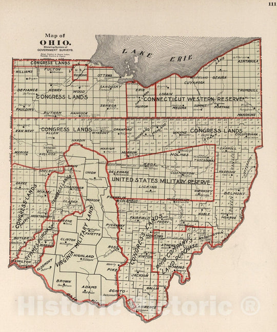 Historic Map : Map of Ohio. Showing System of Government Surveys., 189 ...