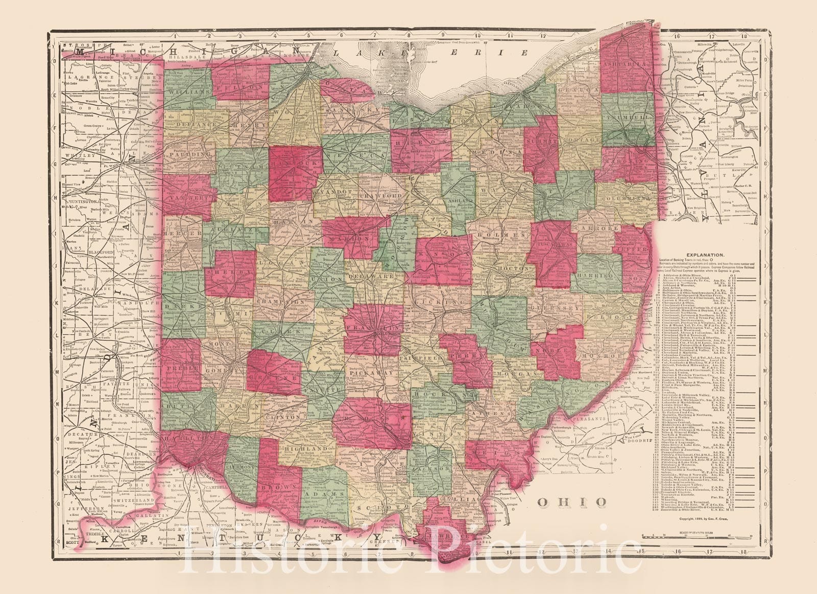 Historic Map : Ohio., 1899, Vintage Wall Art – Historic Pictoric