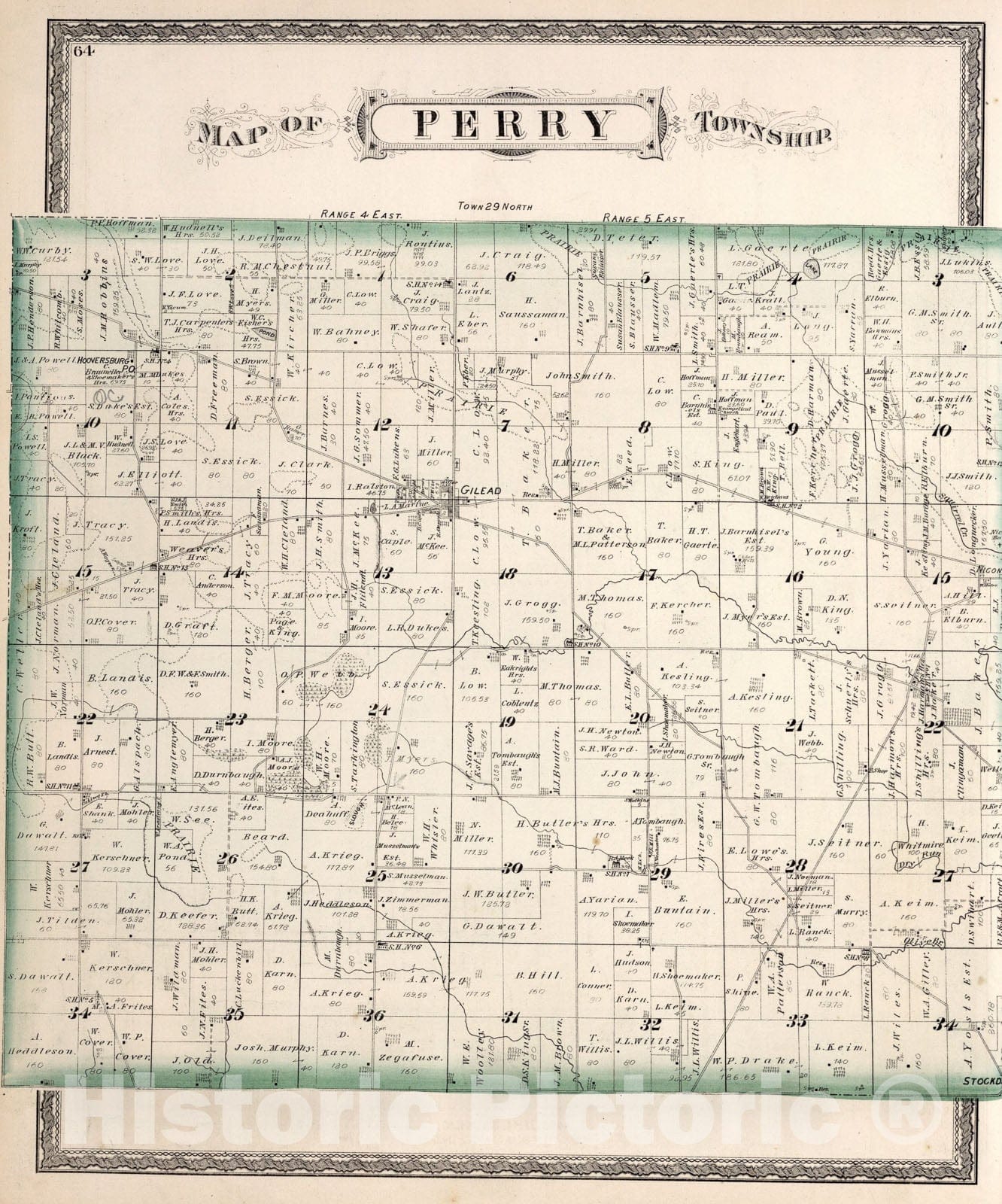 Historic Map : Perry Township, Miami County, Indiana., 1877, Vintage W ...