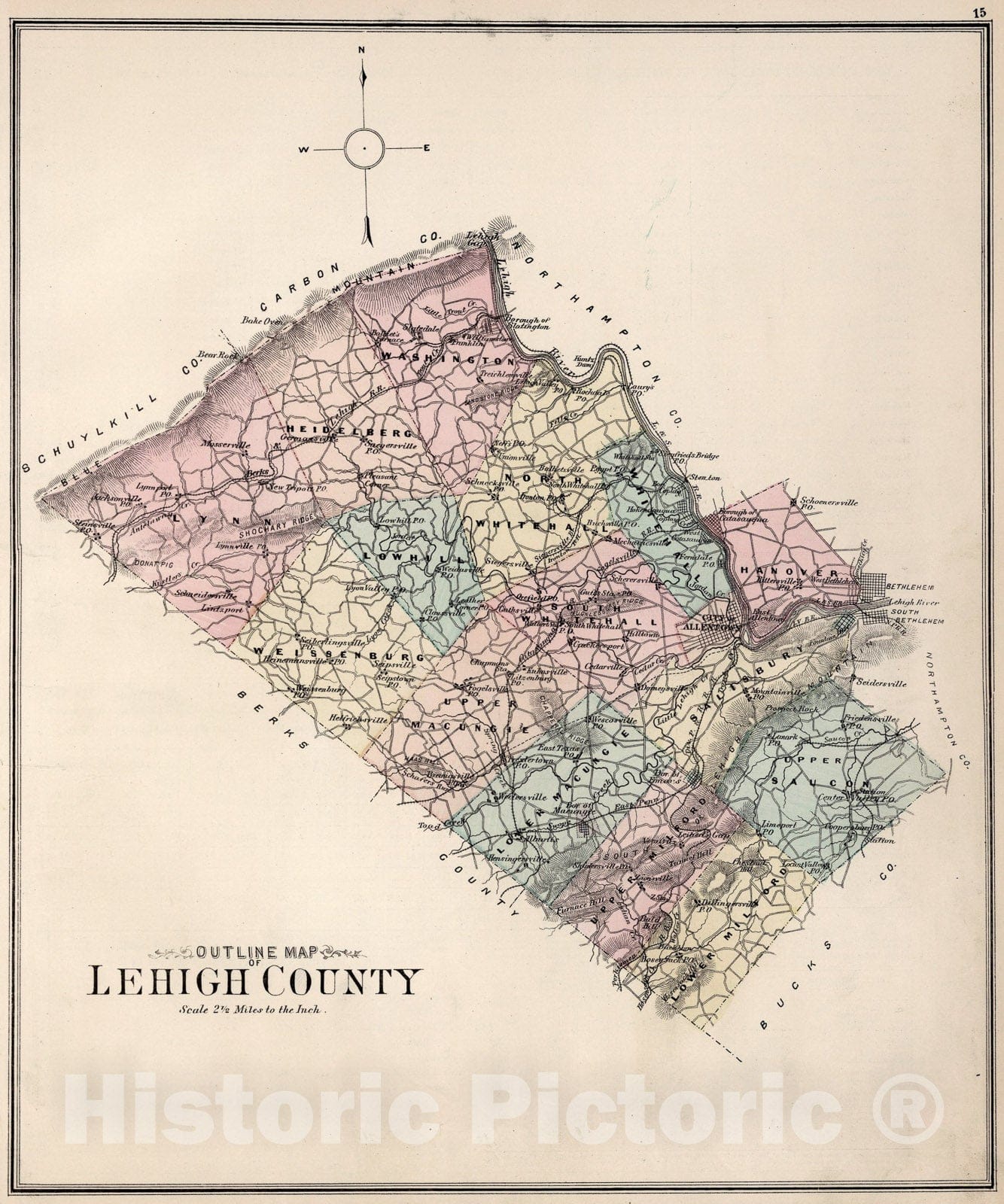 Historic Map : Outline Map of Lehigh County., 1876, Vintage Wall Art ...