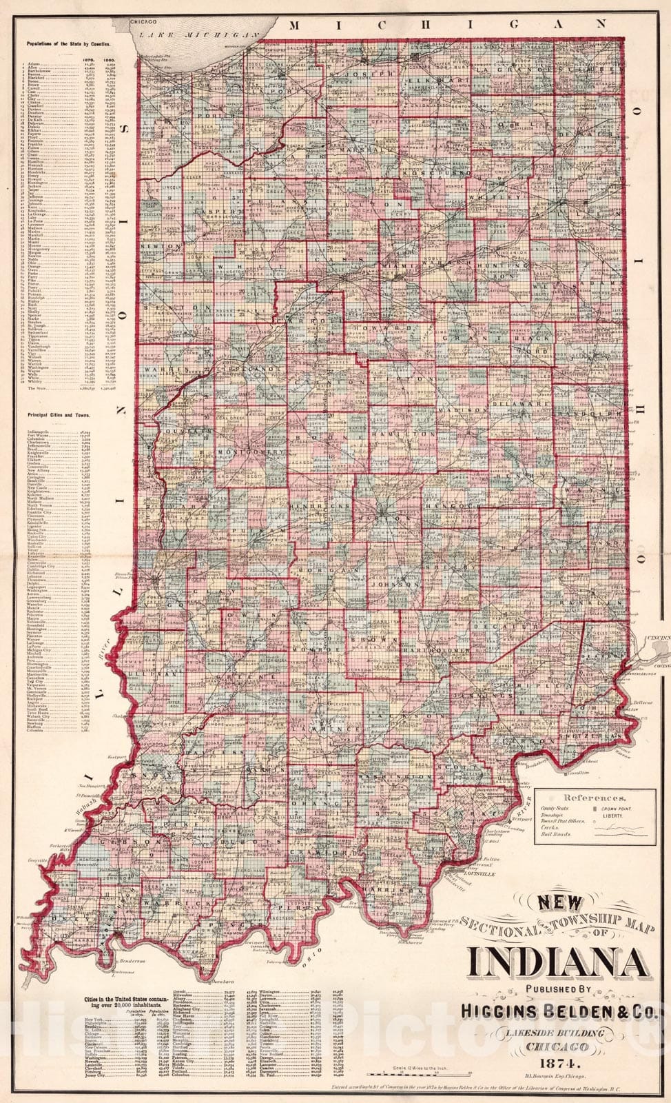 Historic Map : Indiana., 1874, Vintage Wall Art – Historic Pictoric