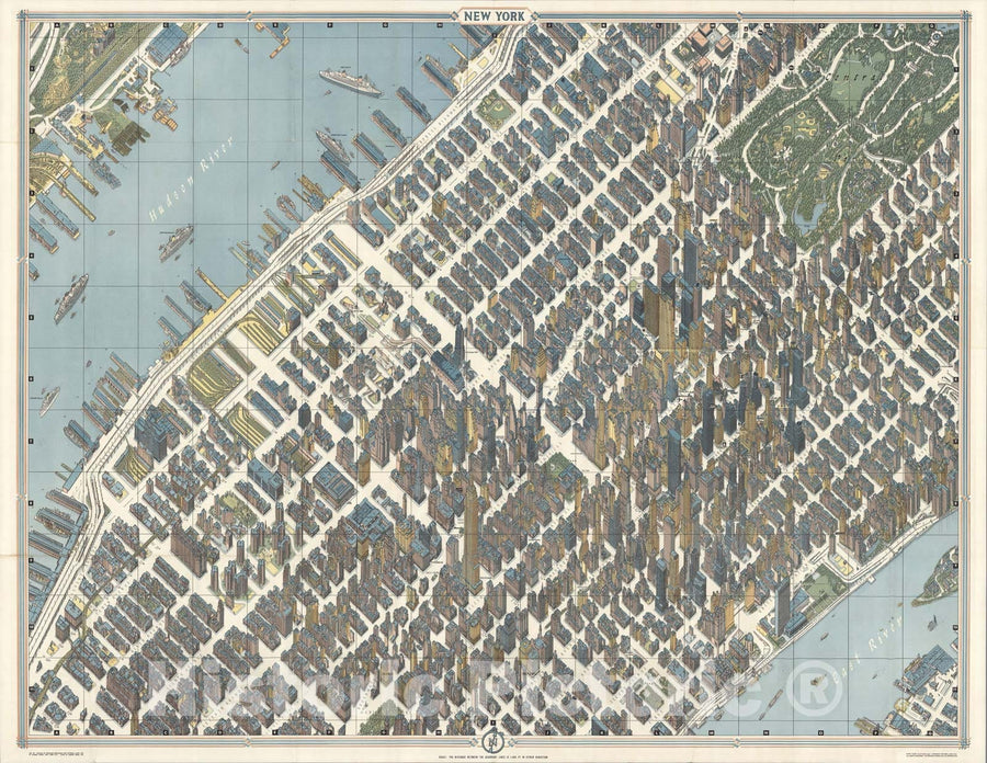 Historic Map : New York City Picture Map - a 3-D Map of Mid-town Manha ...