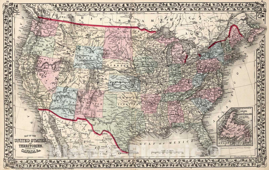 Historic Map : Map of the United States, 1874, Vintage Wall Art ...
