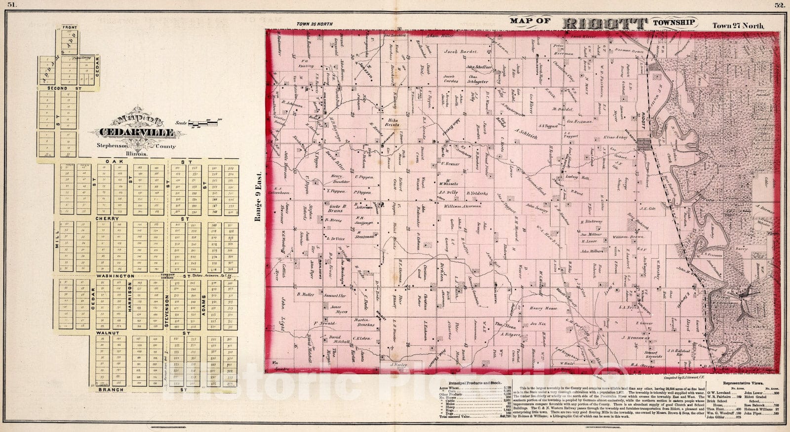 Historic Map : Ridott Township, Stephenson County, Illinois. Cedarvill ...
