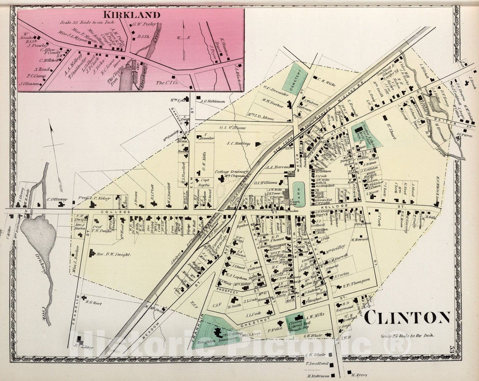 Historic Map : Clinton, New York. Kirkland., 1874, Vintage Wall Art ...