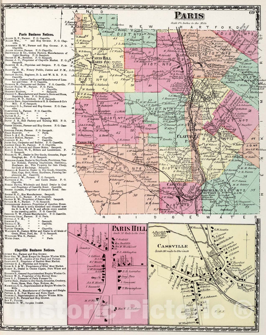 Historic Map : Paris, Oneida County, New York. Paris Hill. Cassville ...