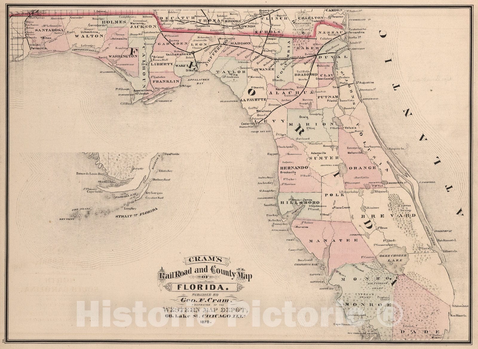 Historic Map : Florida., 1878, Vintage Wall Art – Historic Pictoric