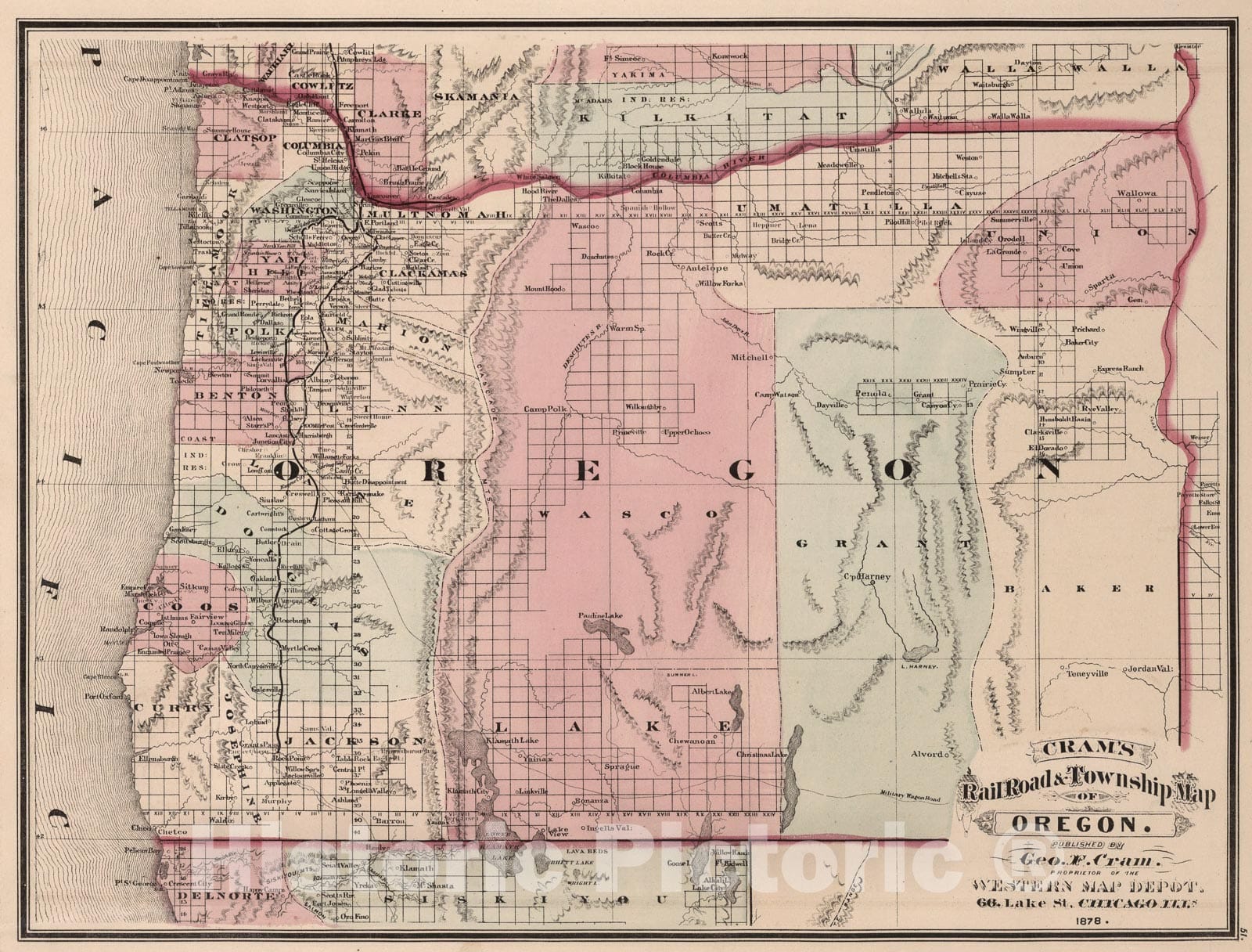 Historic Map : Oregon., 1878, Vintage Wall Art – Historic Pictoric
