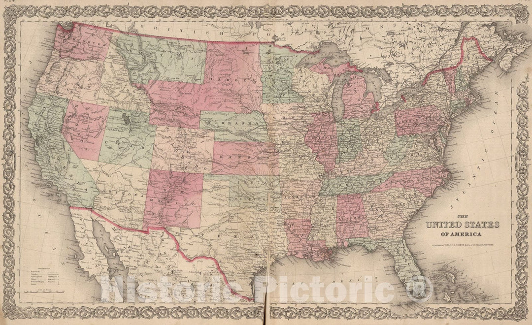 Historic Map : United States of America., 1866, Vintage Wall Art ...