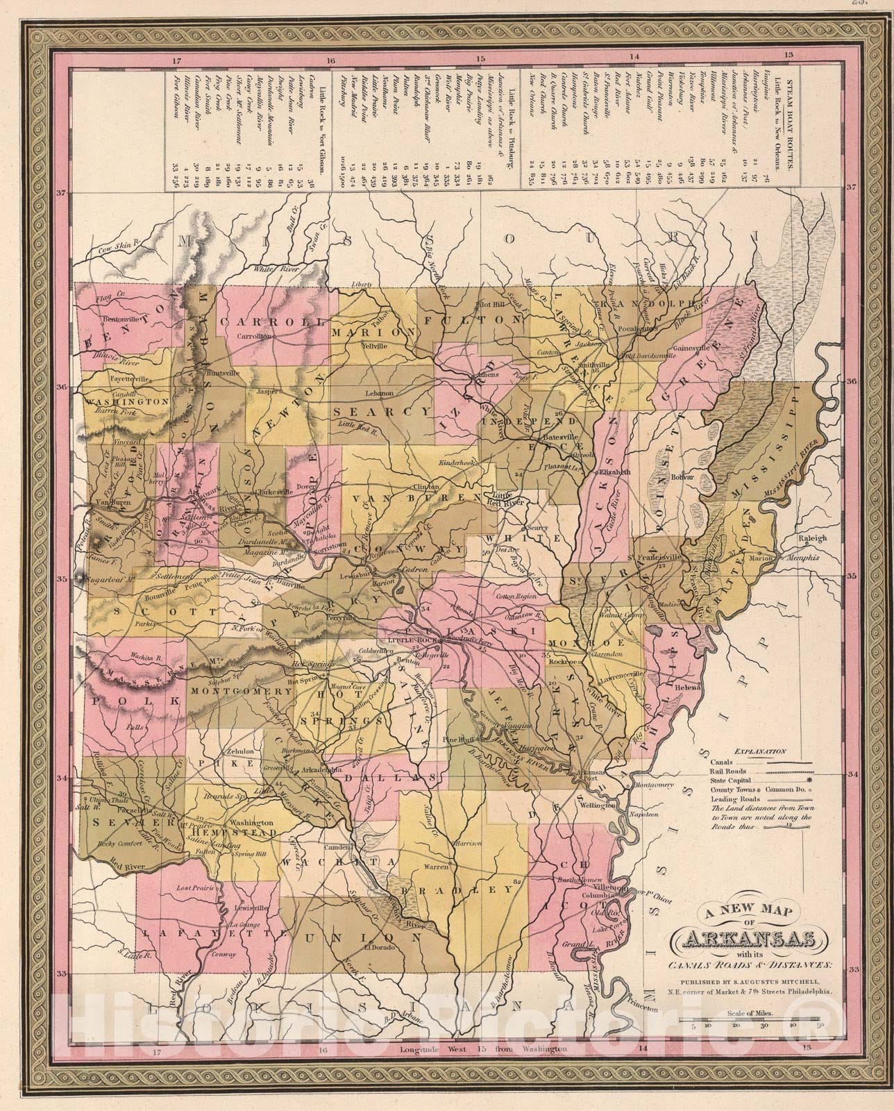 Historic Map : Arkansas., 1850, Vintage Wall Art – Historic Pictoric