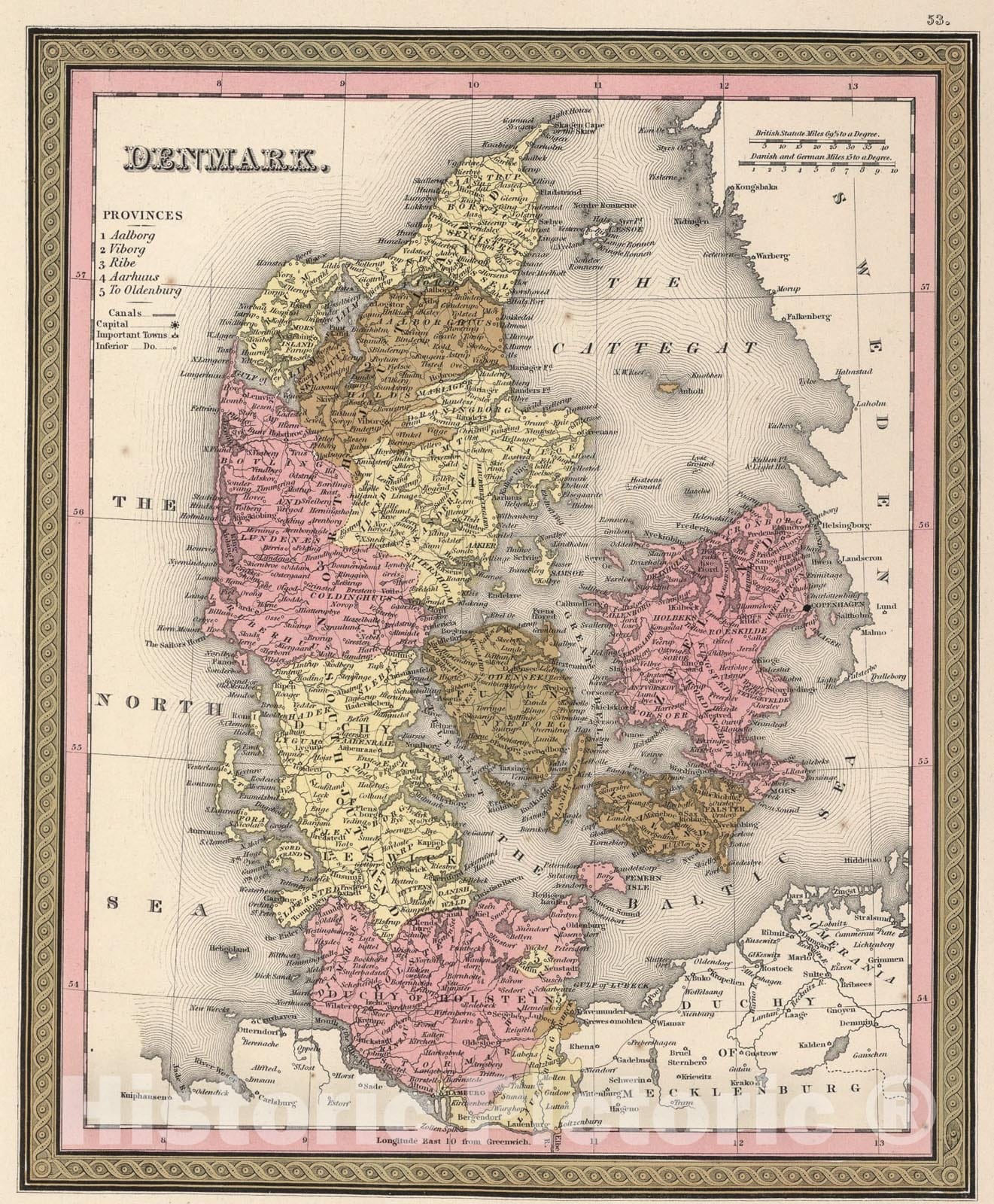 Historic Map : Denmark., 1850, Vintage Wall Art – Historic Pictoric
