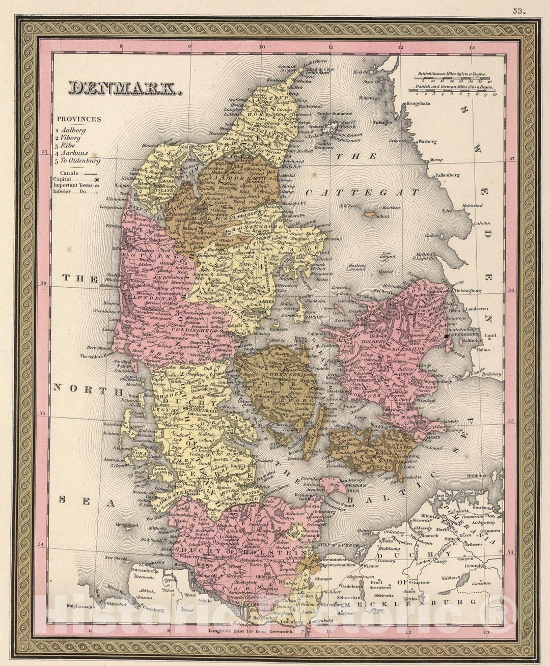 Historic Map : Denmark., 1850, Vintage Wall Art – Historic Pictoric