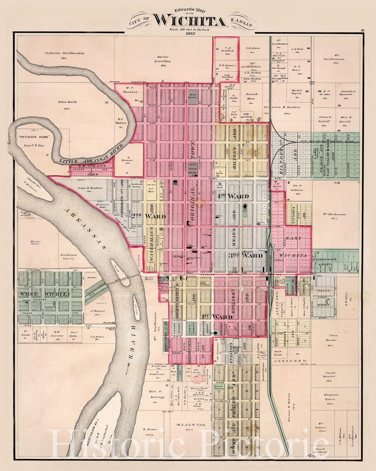 Historic Map : Edwards Map of the City of Wichita, Kansas. 1882., 1882 ...