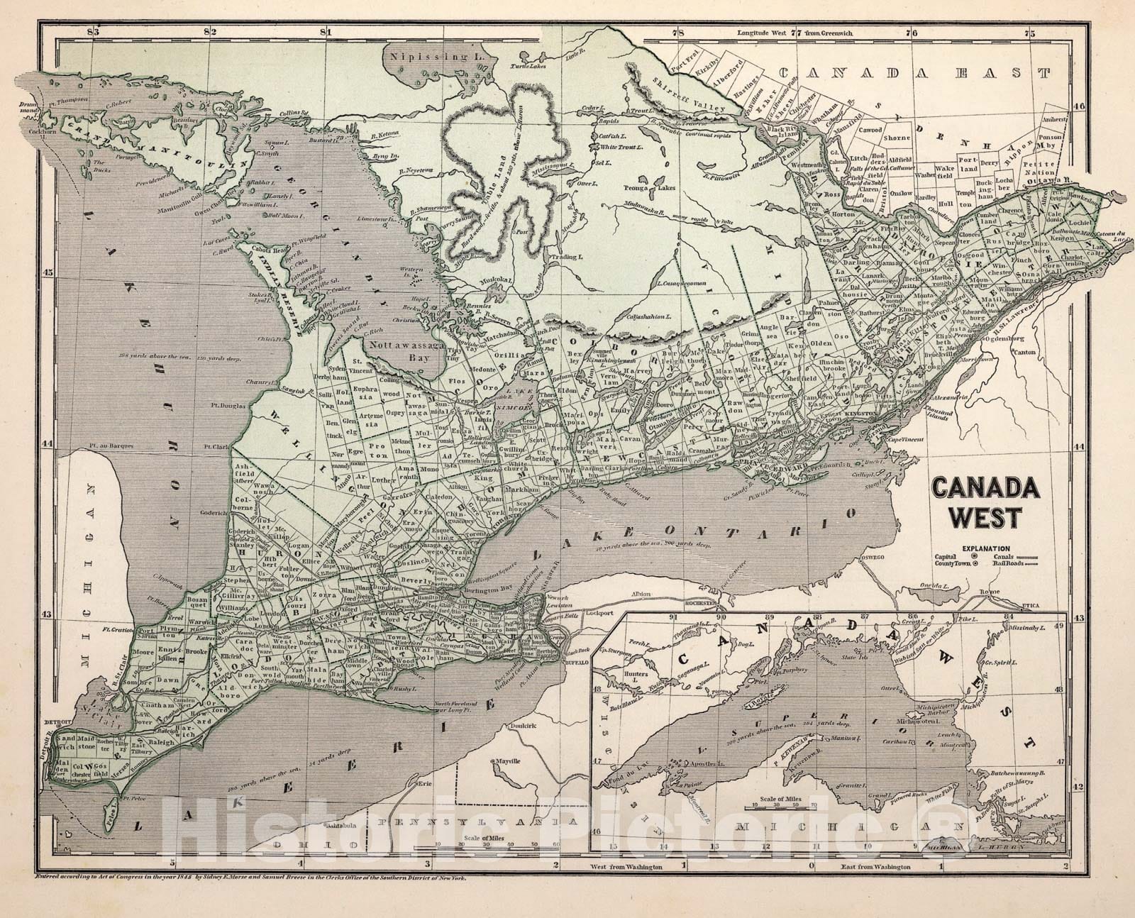 Historic Map : Canada West, 1845, Vintage Wall Art – Historic Pictoric
