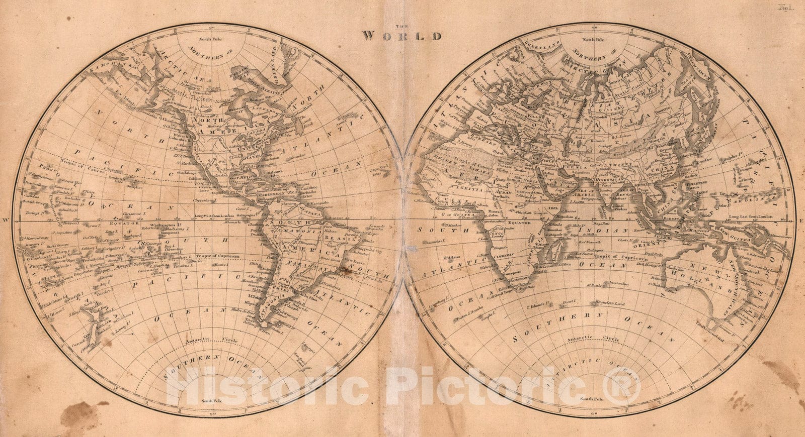 Historic Map : The World, 1822, Vintage Wall Art - Historic Pictoric