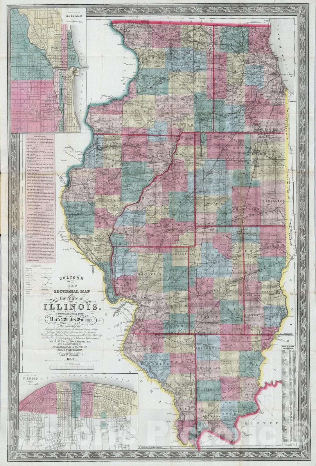 Historic Map : Sectional Map Of the State of Illinois, 1860, Vintage W ...