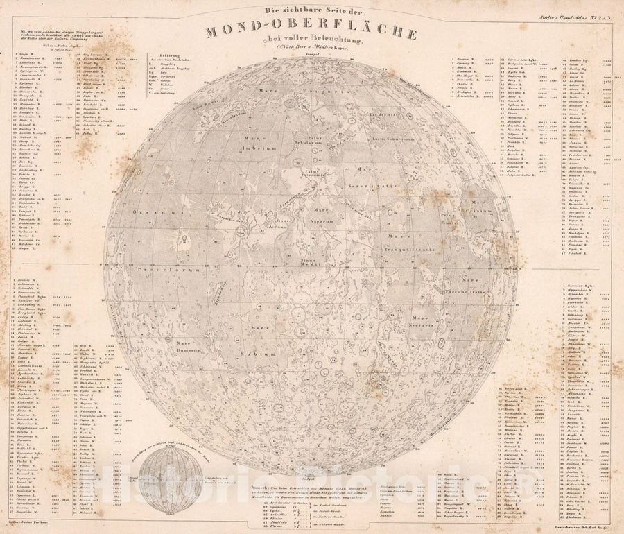Historic Map : Die sichtbare Seite der Mond. (Moon)., 1853, Vintage Wa ...
