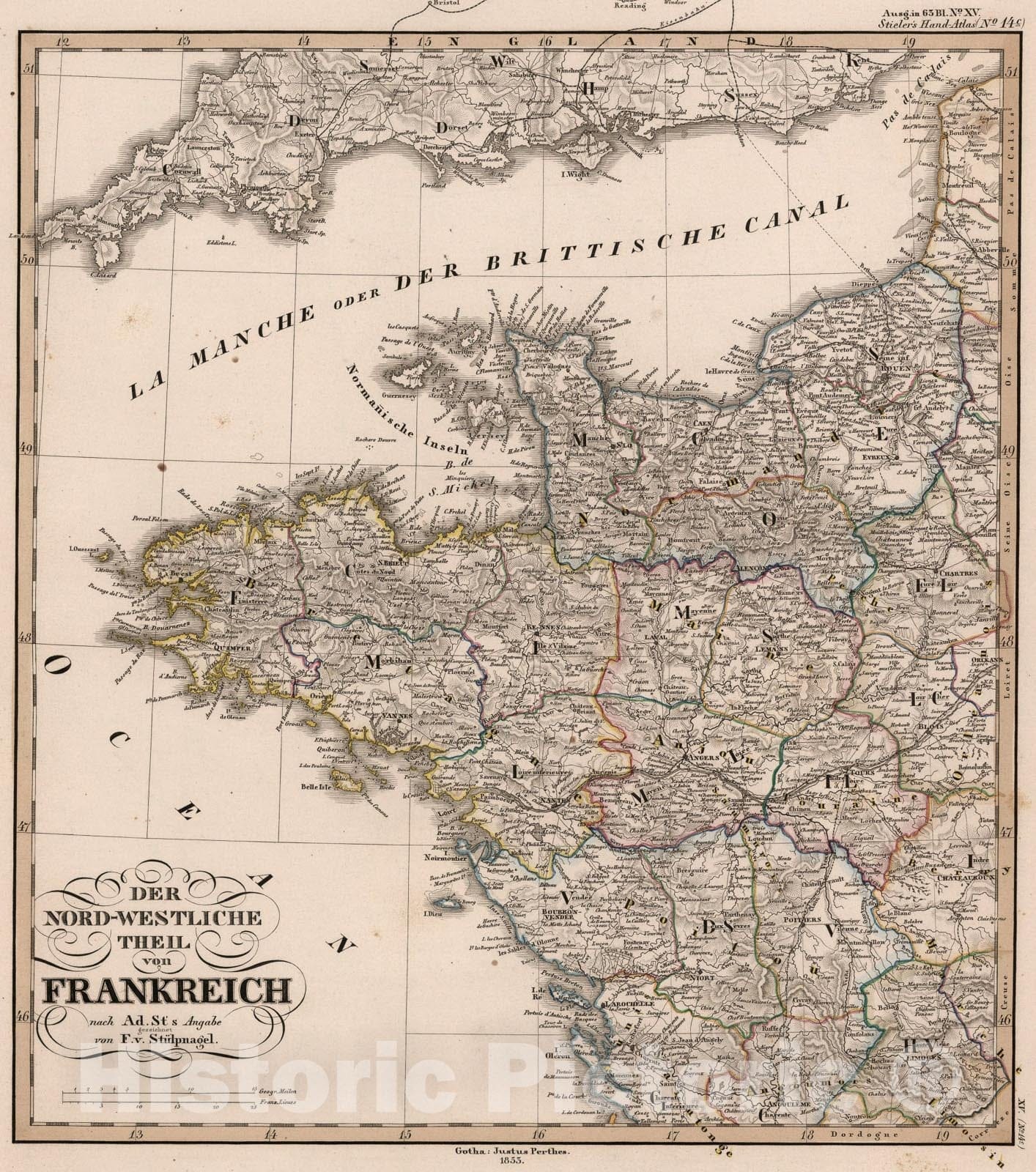 Historic Map : Northwestern France. (Northwestern France)., 1853, Vint ...