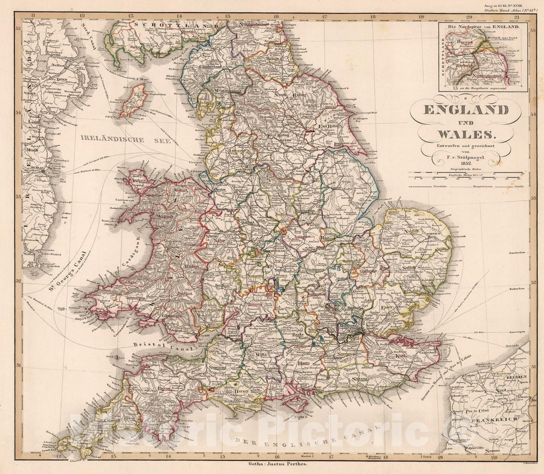 Historic Map : England und Wales. (England and Wales)., 1852, Vintage ...