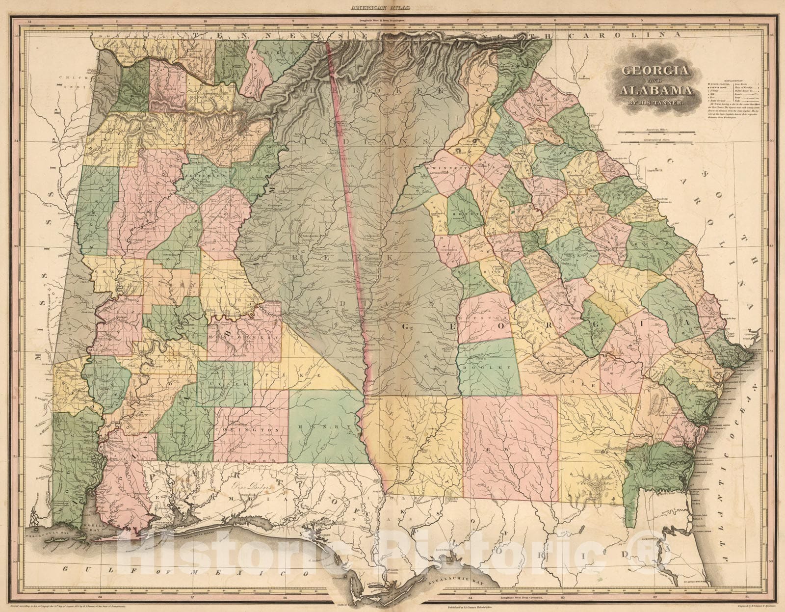 Historic Map : Georgia and Alabama., 1824, Vintage Wall Art – Historic ...