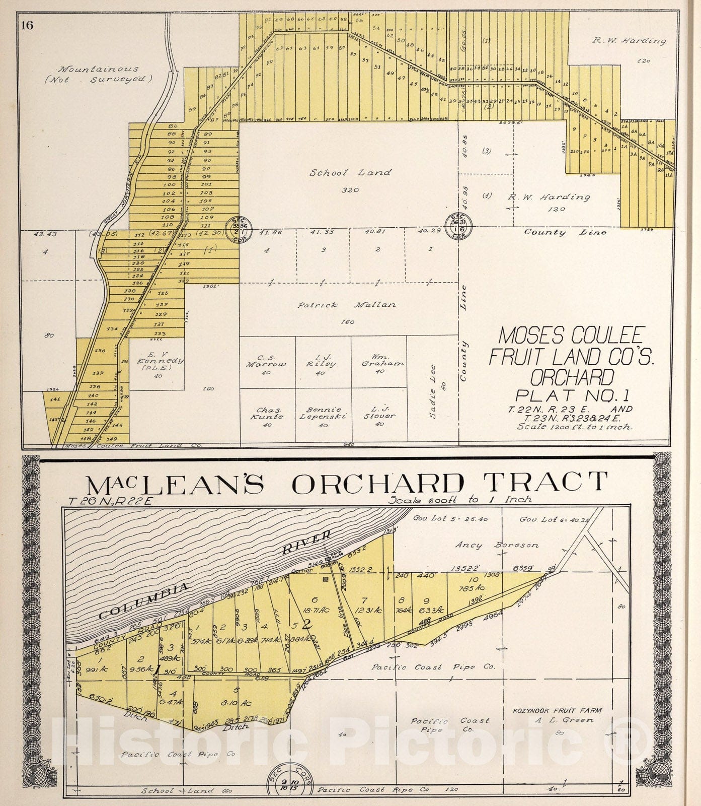 Historic Map : Moses Coulee Fruit Land Co's Orchard Plat No. 1. MacLea ...