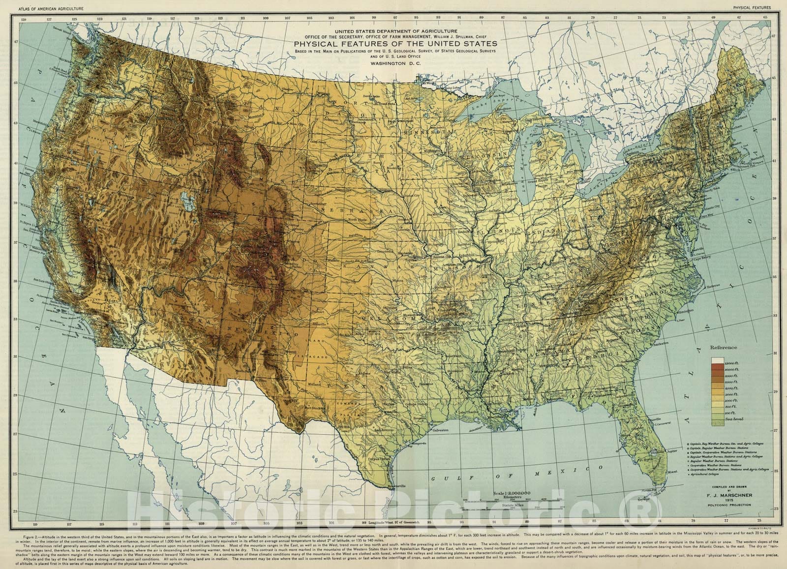 Historic Map : Physical Features of the United States. Atlas of Americ ...