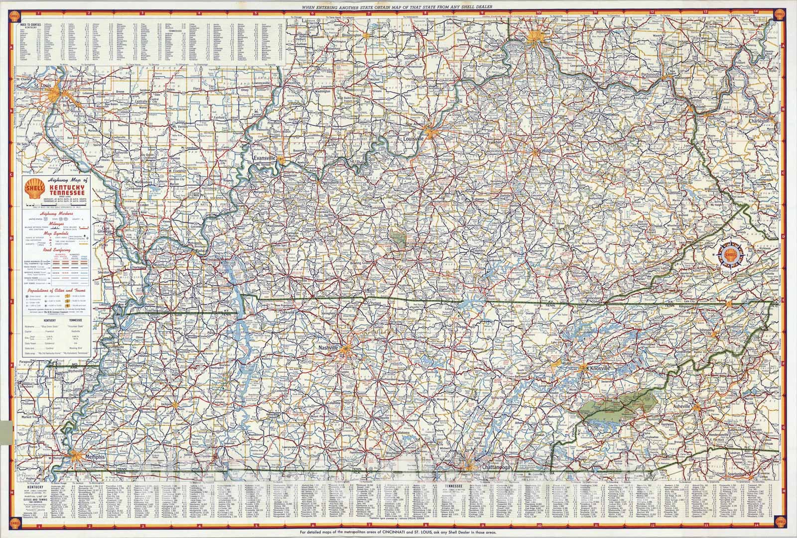 Historic Map : Shell Highway Map of Kentucky, Tennessee., 1956, Vintag ...