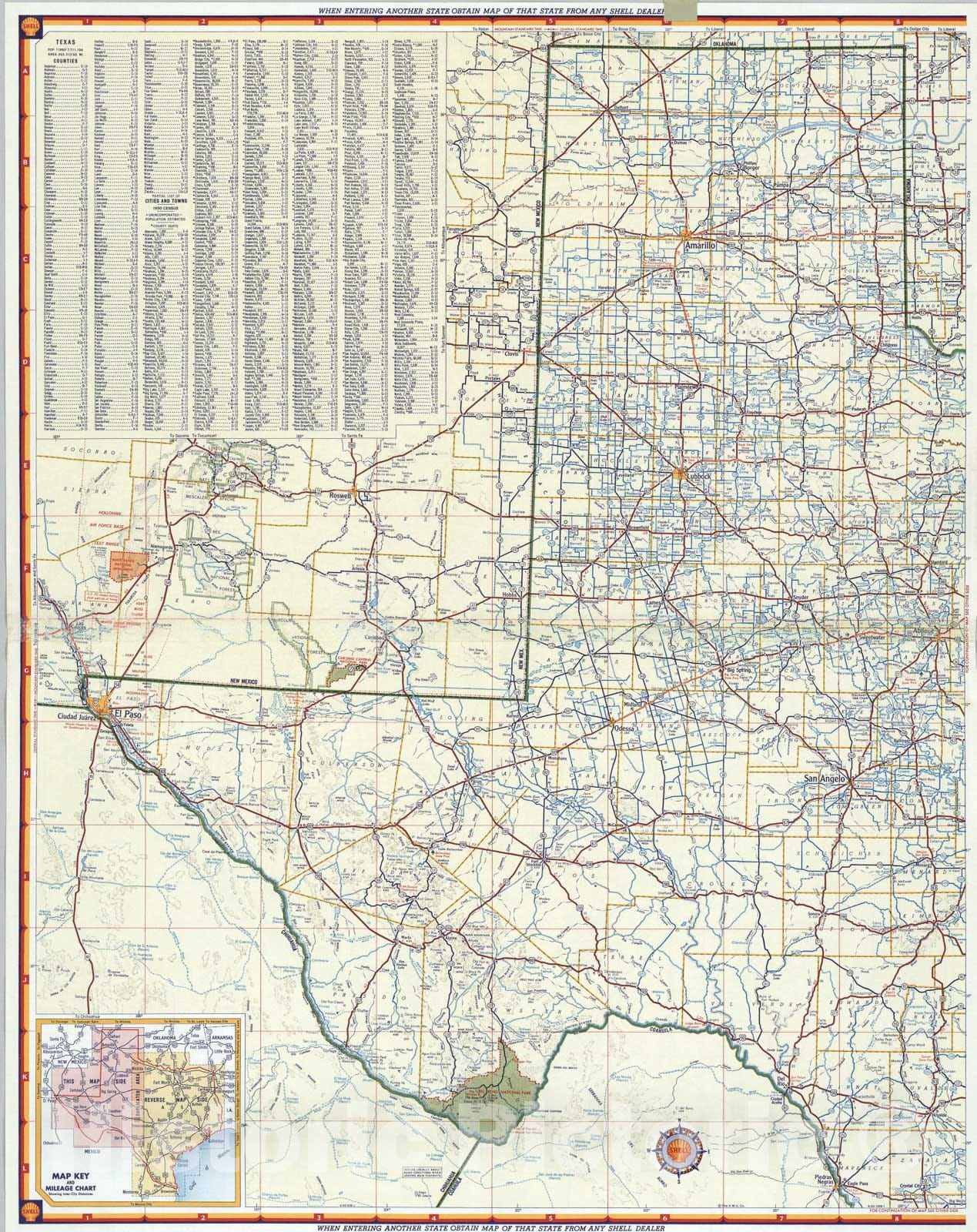 Historic Map : Shell Highway Map of Texas (western portion)., 1956, Vi ...