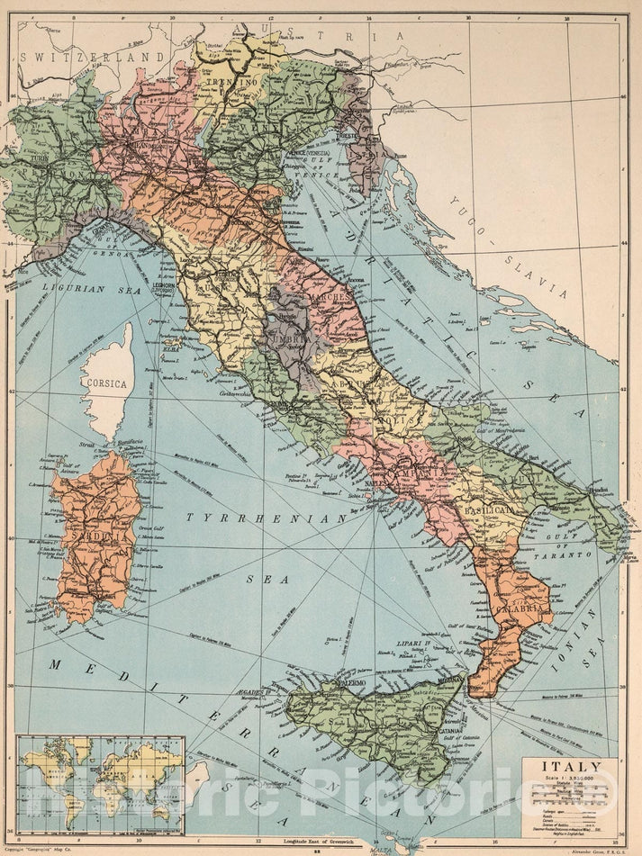 Historic Map : Italy, 1935, Vintage Wall Art – Historic Pictoric