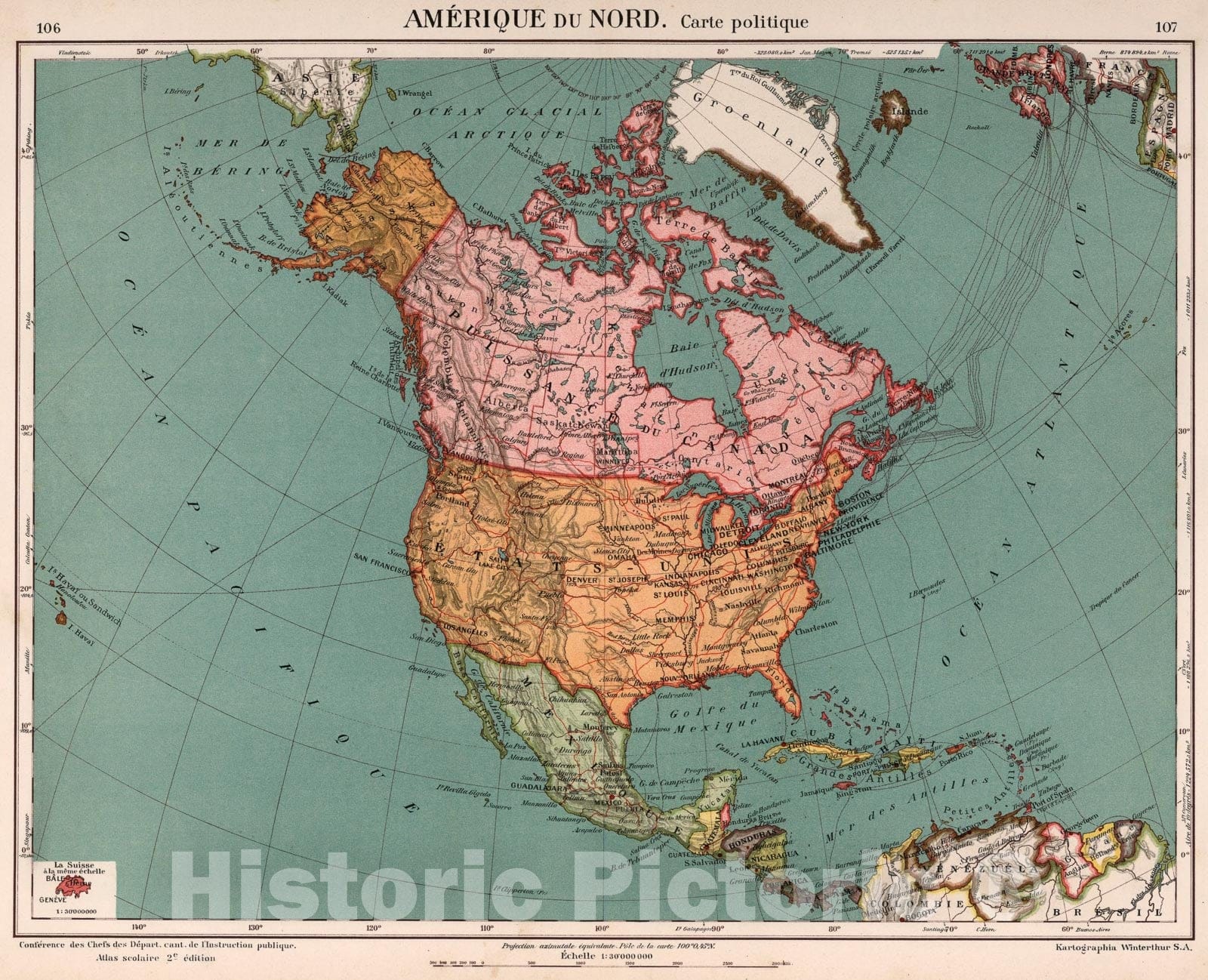 Historic Map : Amerique du Nord. Carte Politique, 1921, Vintage Wall A ...