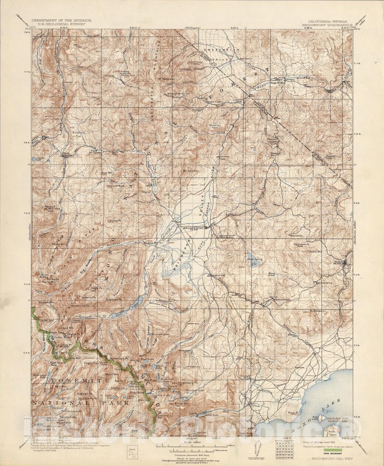 Bridgeport California-Nevada Topographic Map 1933 | Historic Pictoric