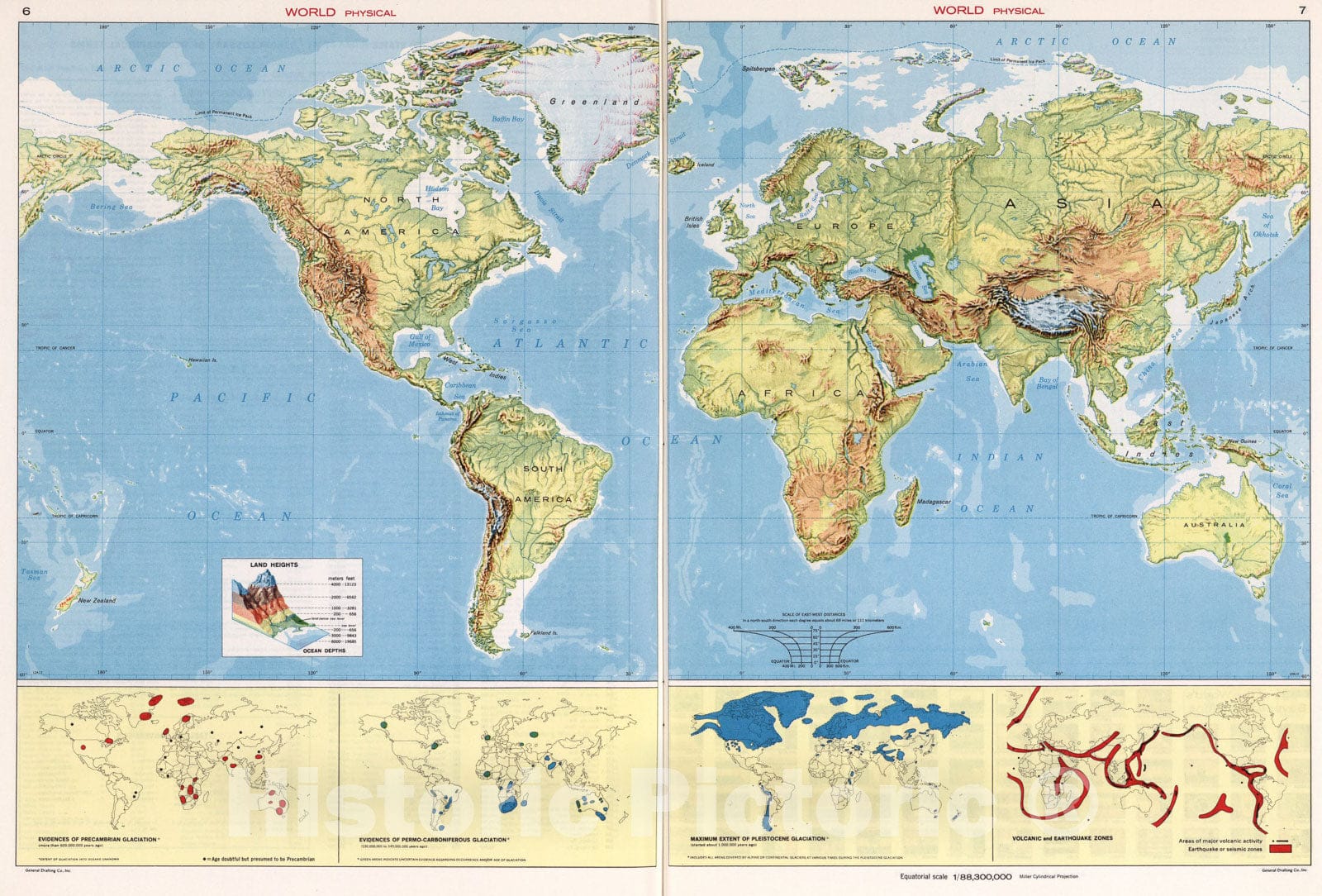 Historic Map : World Physical., 1968, Vintage Wall Art – Historic Pictoric