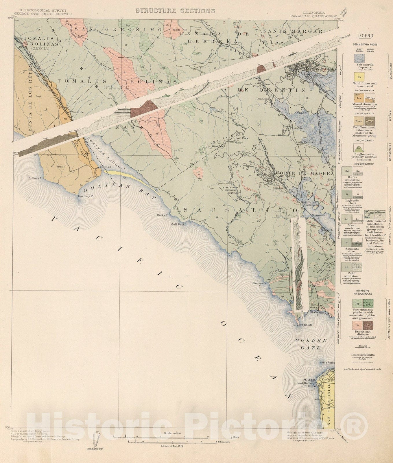 Historic Map : Tamalpais Quadrangle. Structure Sections., 1913, Vintag ...