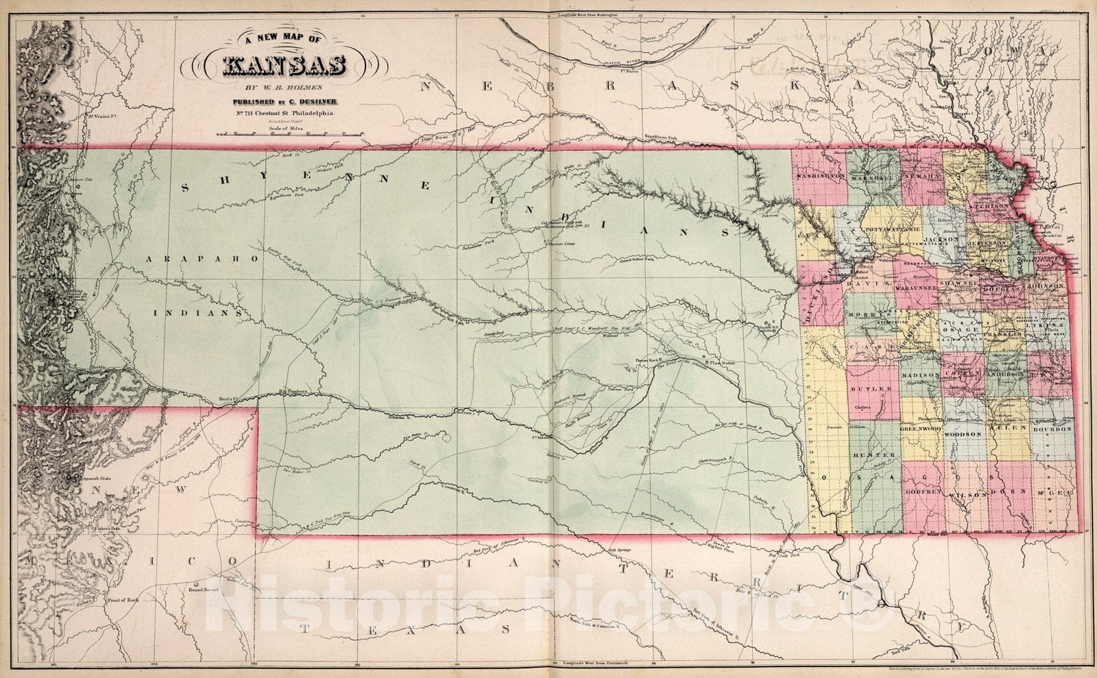 Historic Map : A New Map of Kansas., 1859, Vintage Wall Art – Historic ...