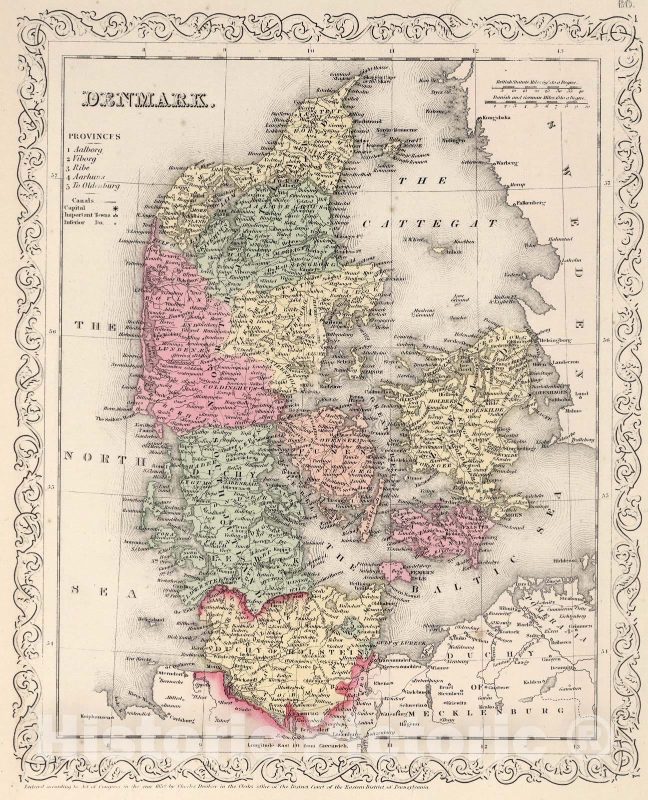 Historic Map : Denmark., 1859, Vintage Wall Art – Historic Pictoric