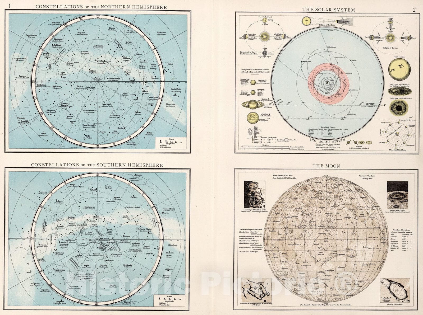 Historic Map : Constellations, Solar System, Moon, 1900, Vintage Wall ...