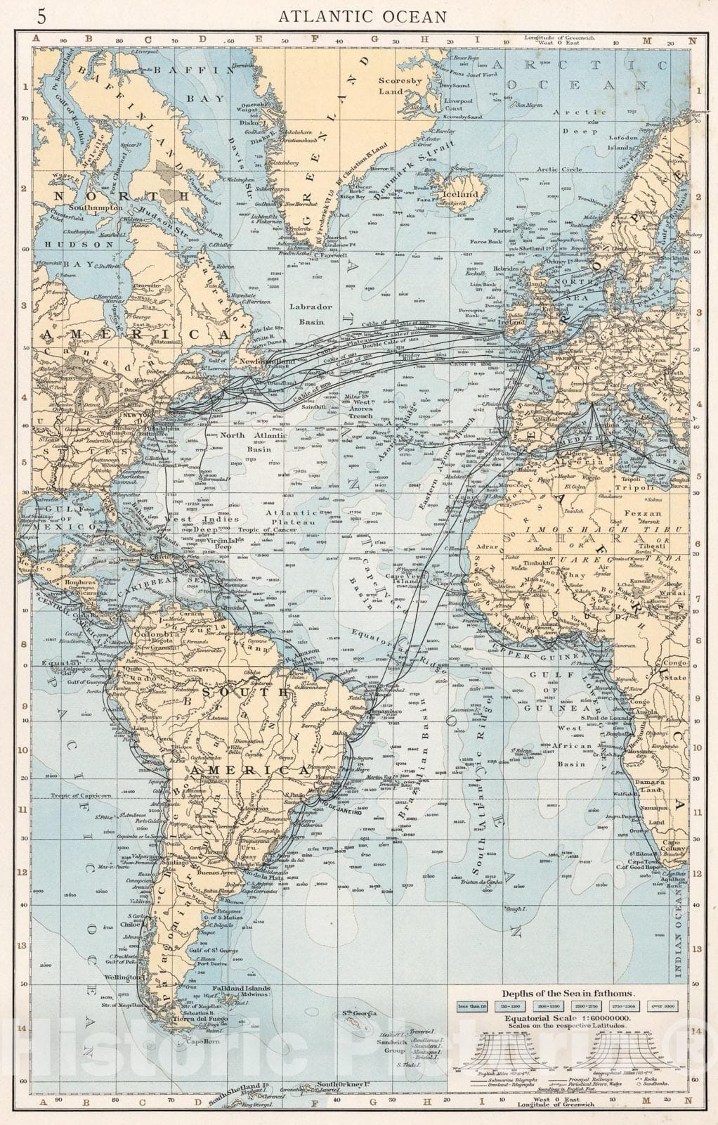 Historic Map : Atlantic Ocean., 1900, Vintage Wall Art – Historic Pictoric