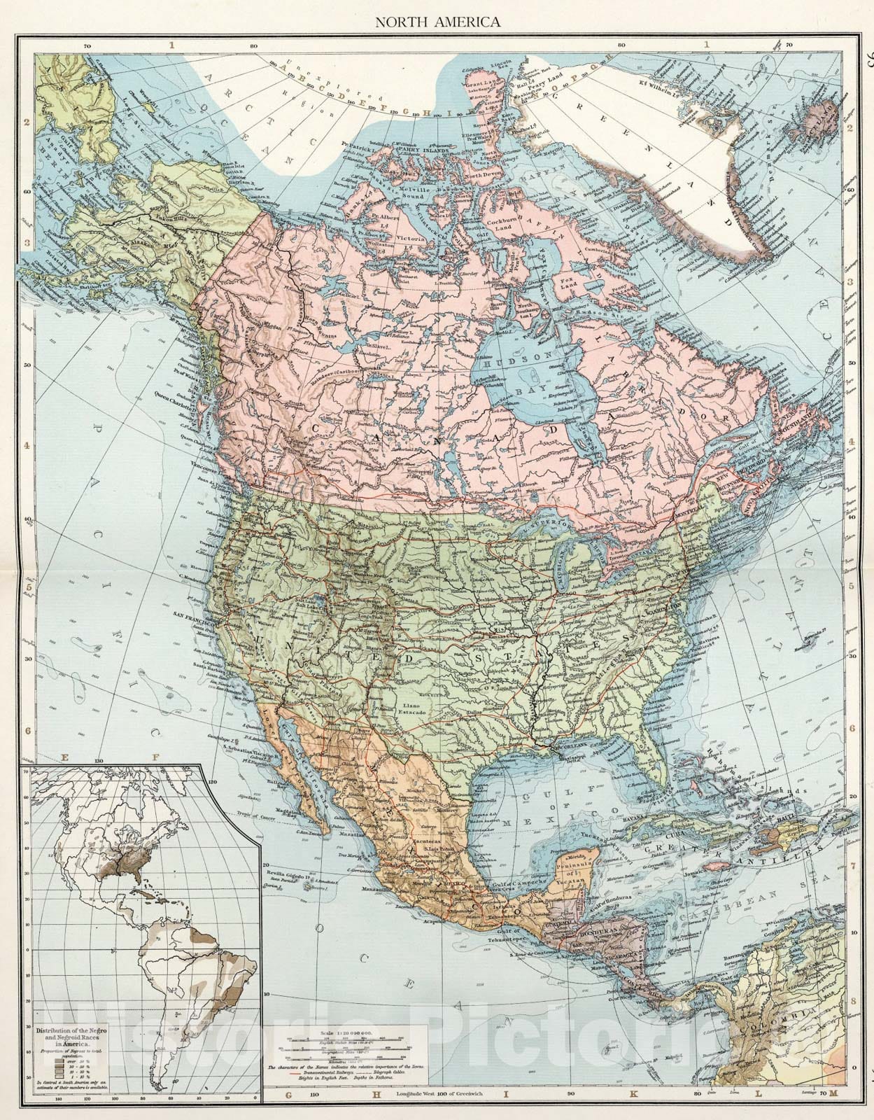 Historic Map : North America, 1900, Vintage Wall Art - Historic Pictoric