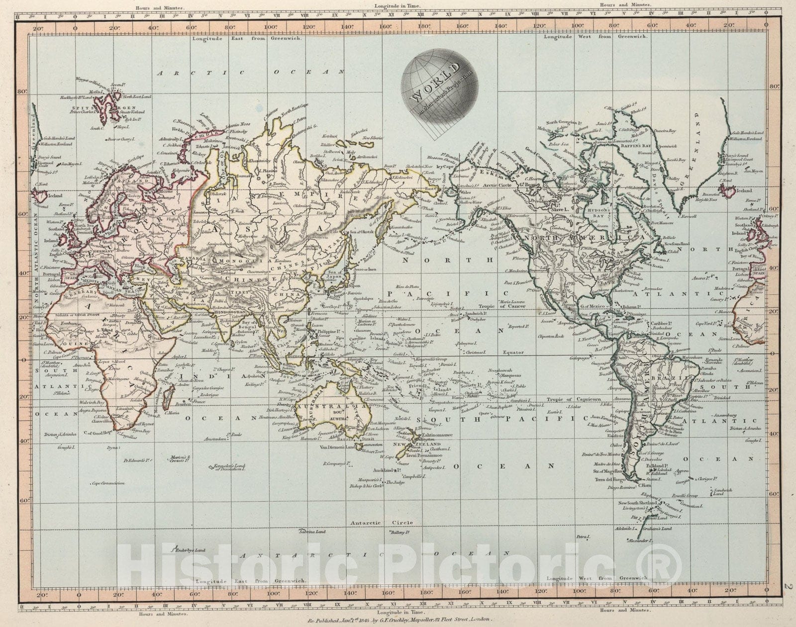 Historic Map : World on Mercator Projection, 1845, Vintage Wall Art – Historic Pictoric