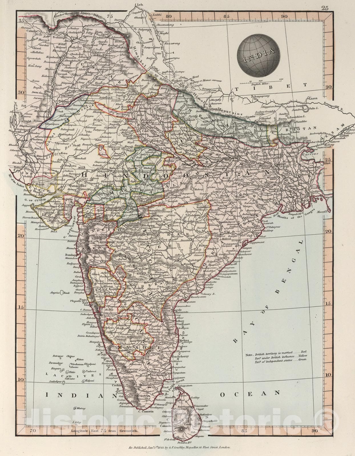Historic Map : India, 1845, Vintage Wall Art – Historic Pictoric