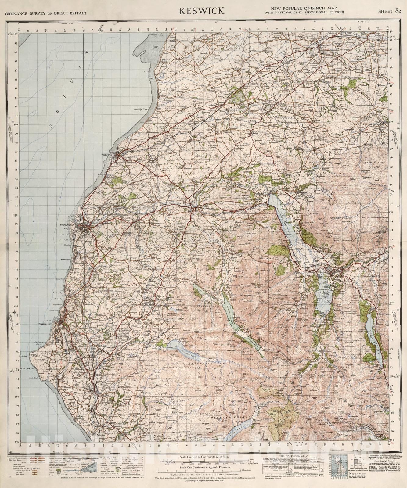 Historic Map : Sheet 82. Keswick., 1947, Vintage Wall Art - Historic ...
