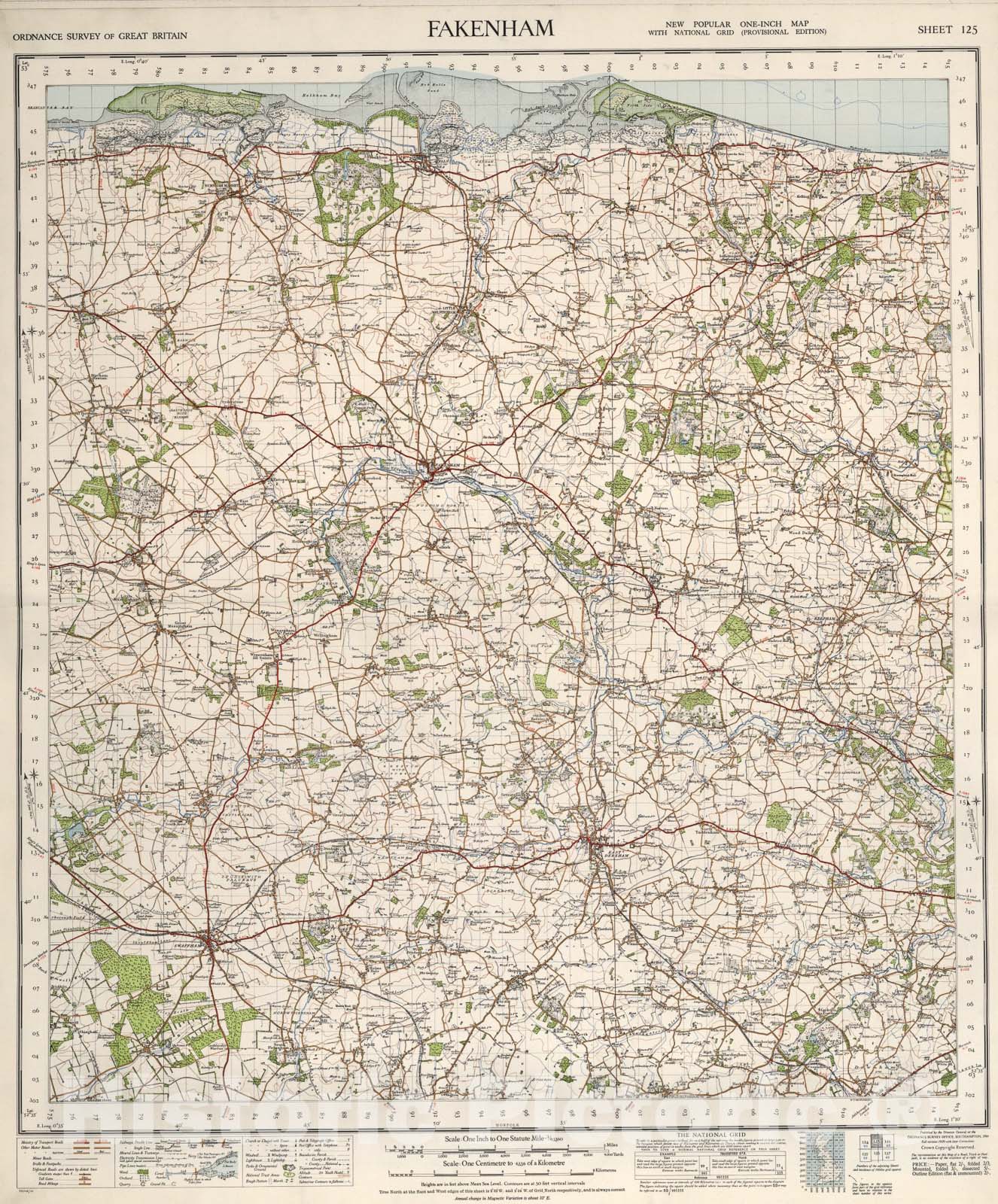 Historic Map : Sheet 125. Fakenham., 1946, Vintage Wall Art – Historic ...