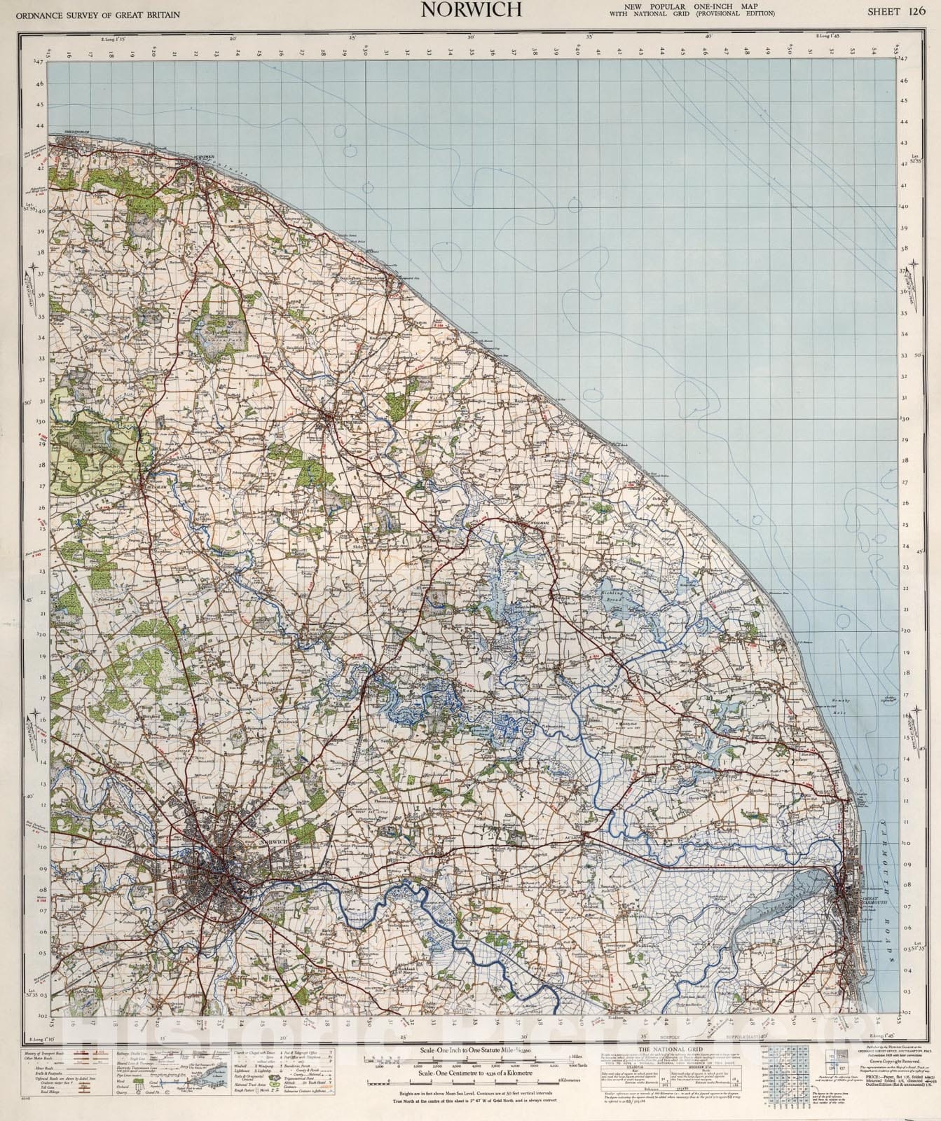 Historic Map : Sheet 126. Norwich., 1945, Vintage Wall Art – Historic ...