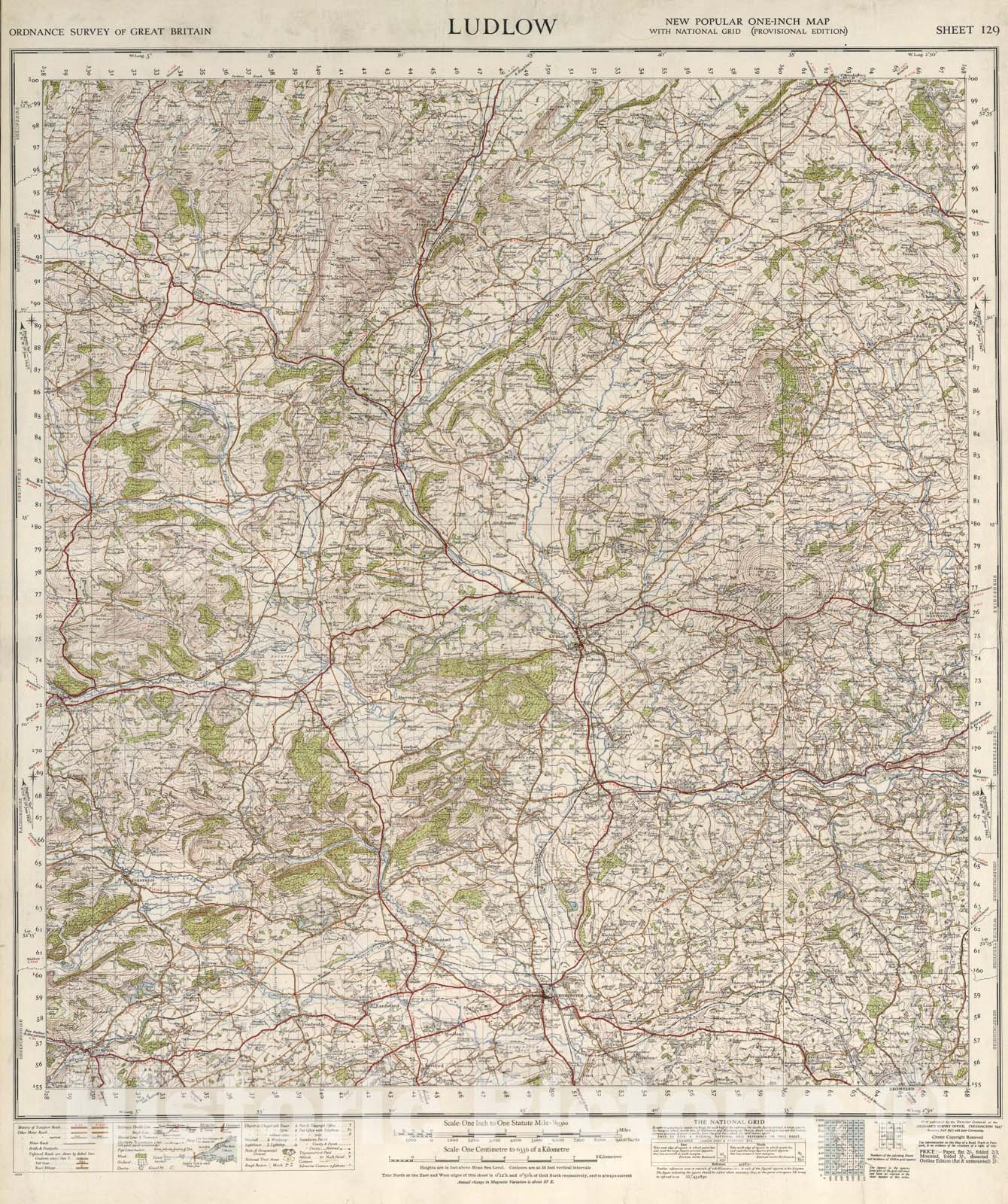 Historic Map : Sheet 129. Ludlow., 1947, Vintage Wall Art – Historic ...