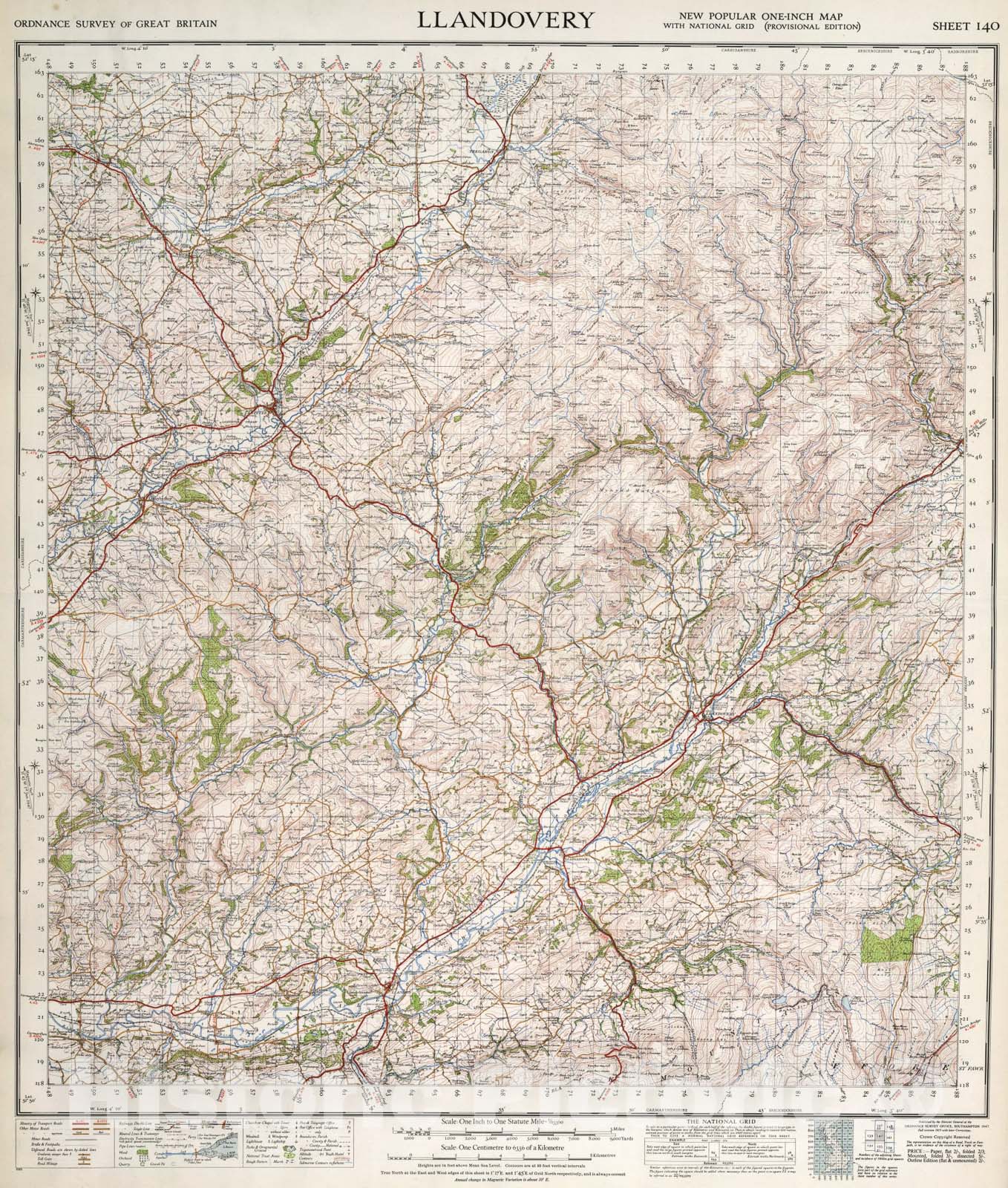 Historic Map : Sheet 140. Llandovery., 1947, Vintage Wall Art ...