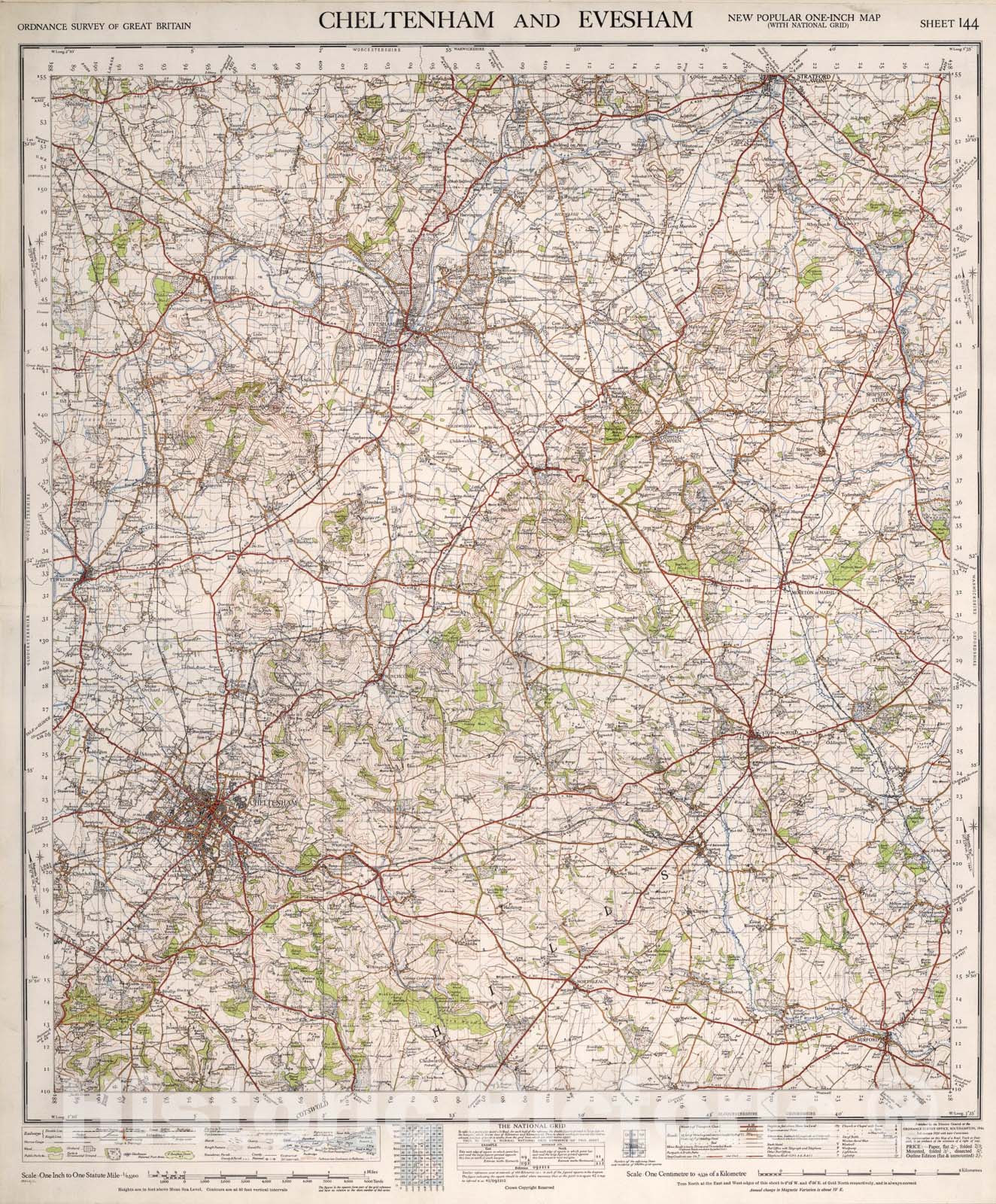 Historic Map : Sheet 144. Cheltenham and Evesham., 1946, Vintage Wall ...
