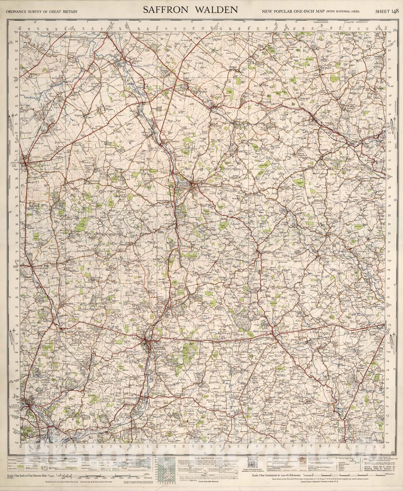 Historic Map : Sheet 148. Saffron Walden., 1946, Vintage Wall Art ...