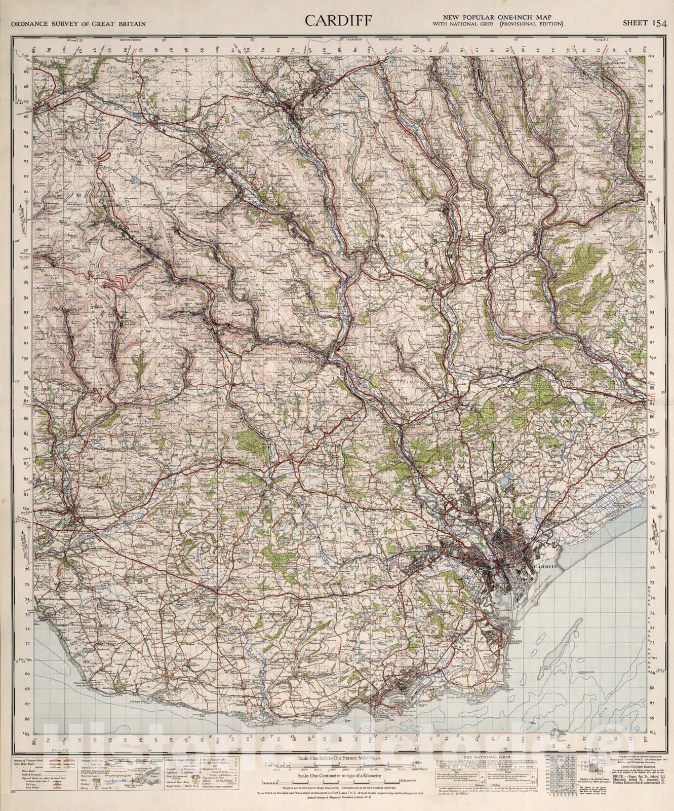 Historic Map : Sheet 154. Cardiff., 1947, Vintage Wall Art – Historic ...
