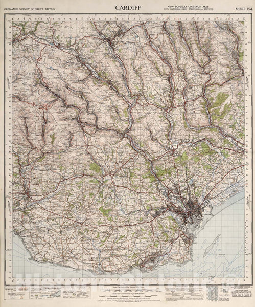 Historic Map : Sheet 154. Cardiff., 1947, Vintage Wall Art - Historic ...