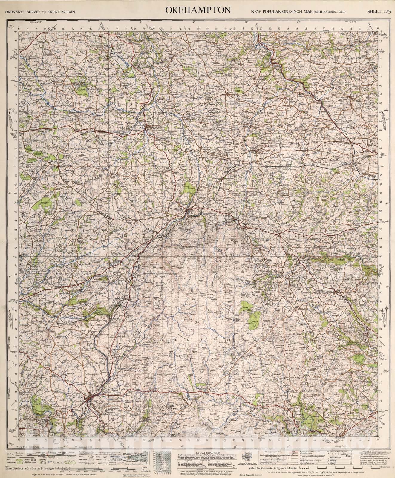 Historic Map : Sheet 175. Okehampton., 1946, Vintage Wall Art ...